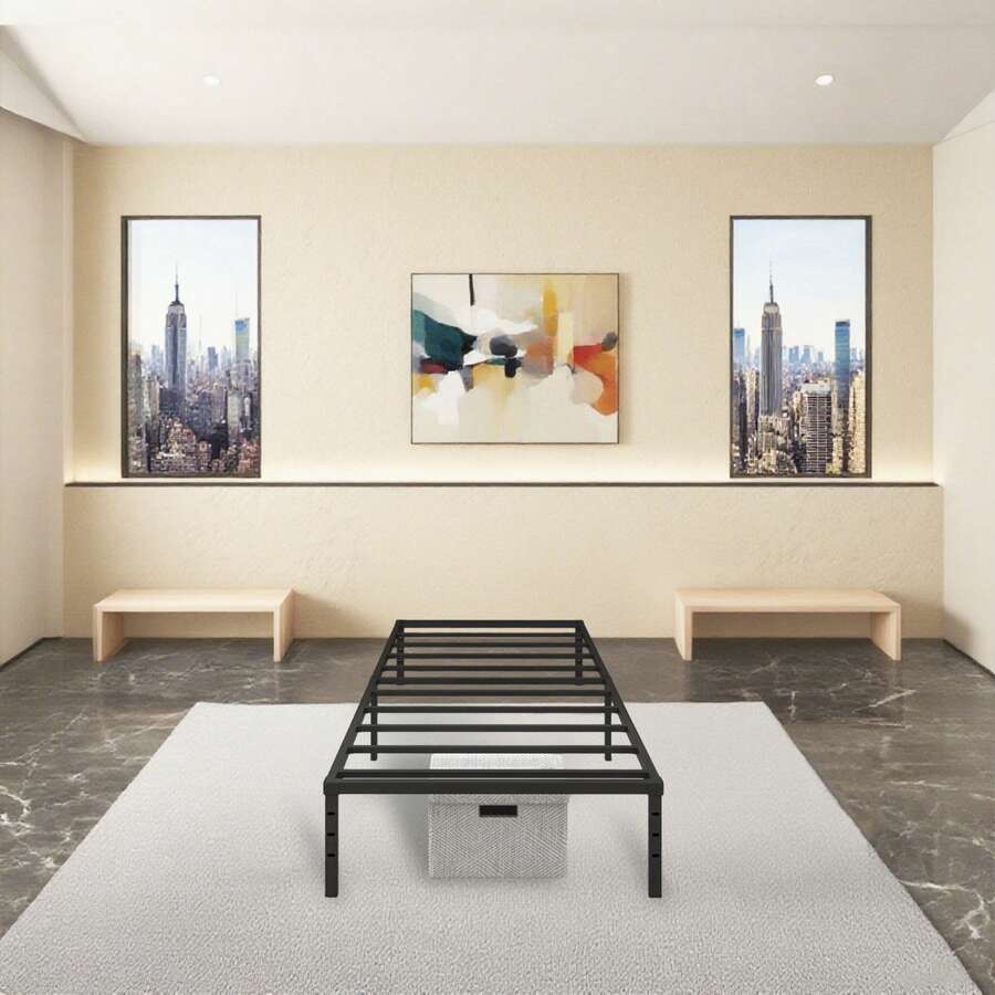 Strong Steel Bed Frame – 16in Platform With Silent Slats & Extra ...