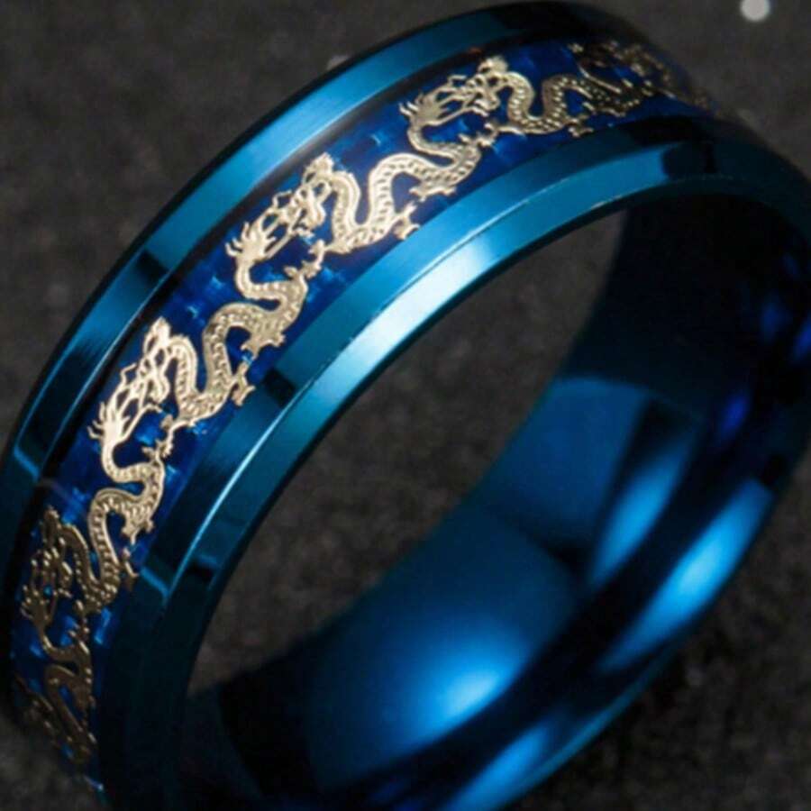 Vintage Chinese Dragon Ring, Titanium Steel Jewelry, Auspicious Feng ...