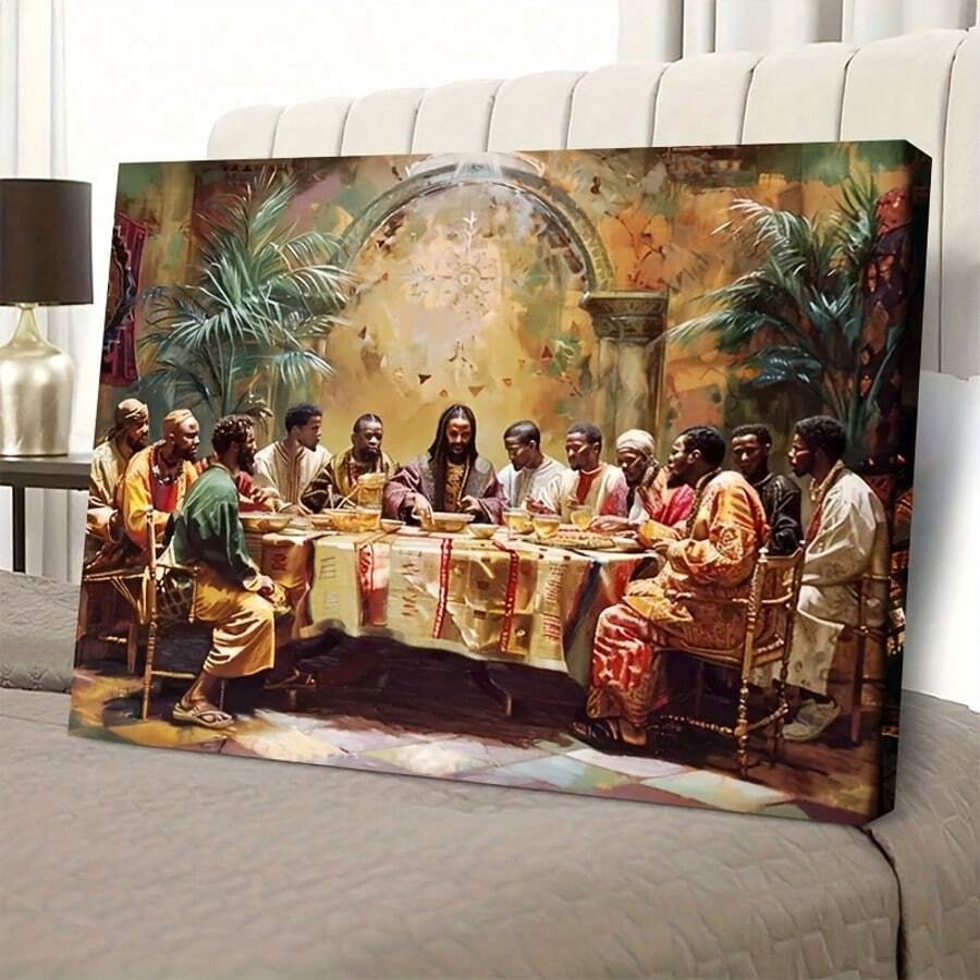 1ชิ้น โปสเตอร์ไม้พันผ้าแคนวาสศิลปะคุณภาพสูง, Black Last Supper ผลิตใน ...