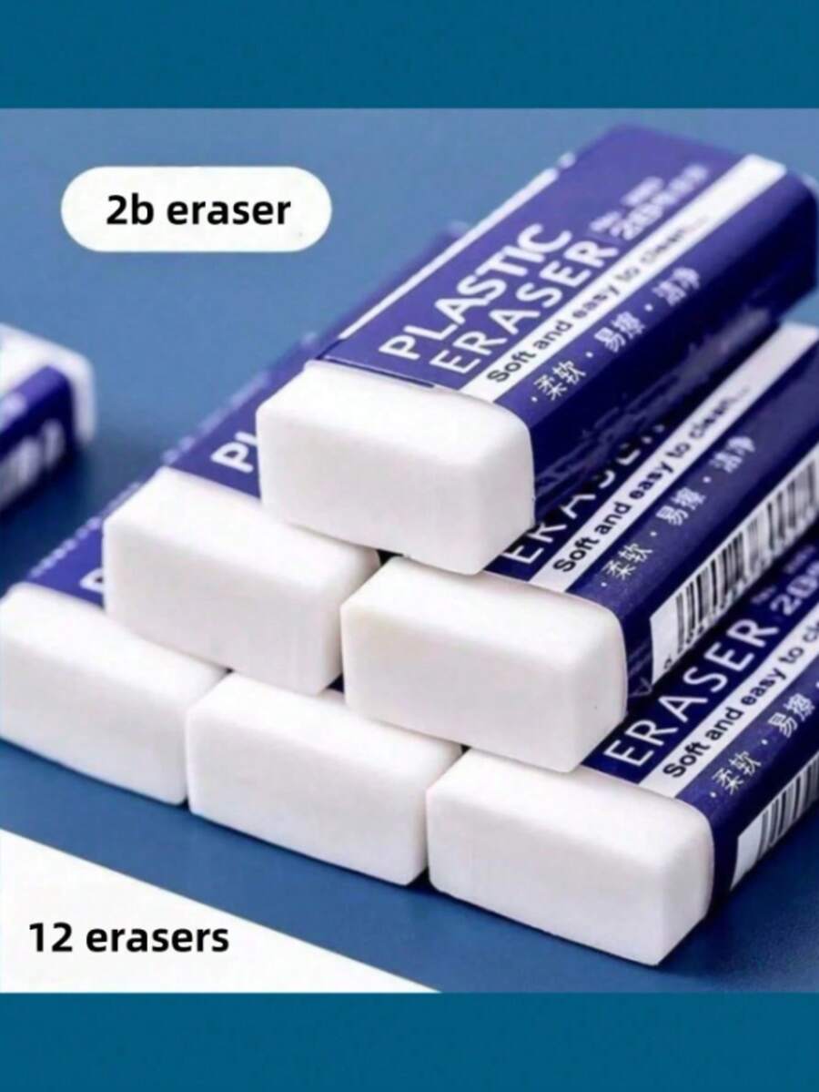 12pcs 2B Pencil Erasers, Rectangular Erasers For Writing, Office ...
