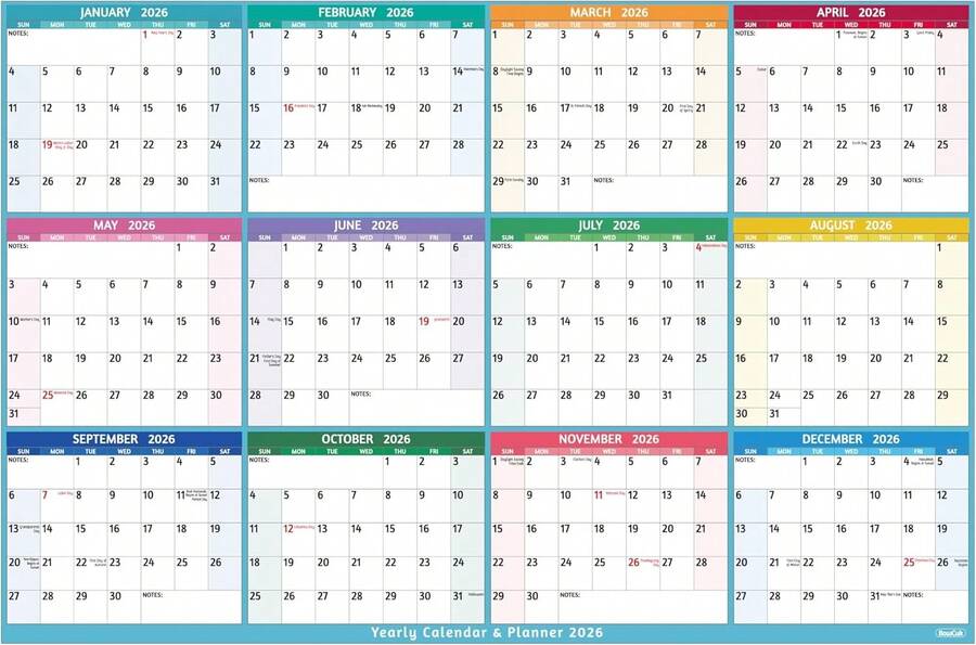 Yearly Wall Calendar 2025-2026 - Large Yearly Calendar, Jul 2025 - Jun ...