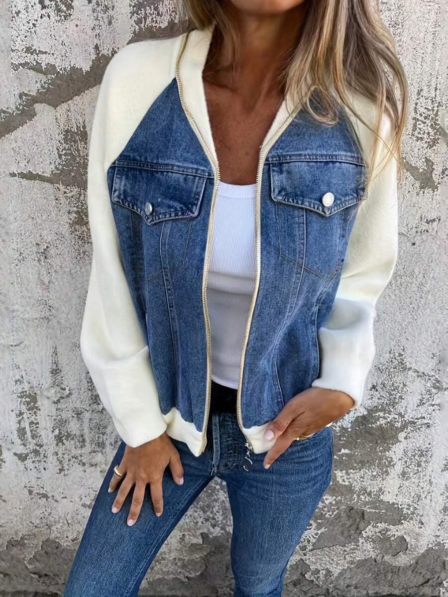 Women's Casual Daily Denim Patchwork Jacket | SHEIN USA