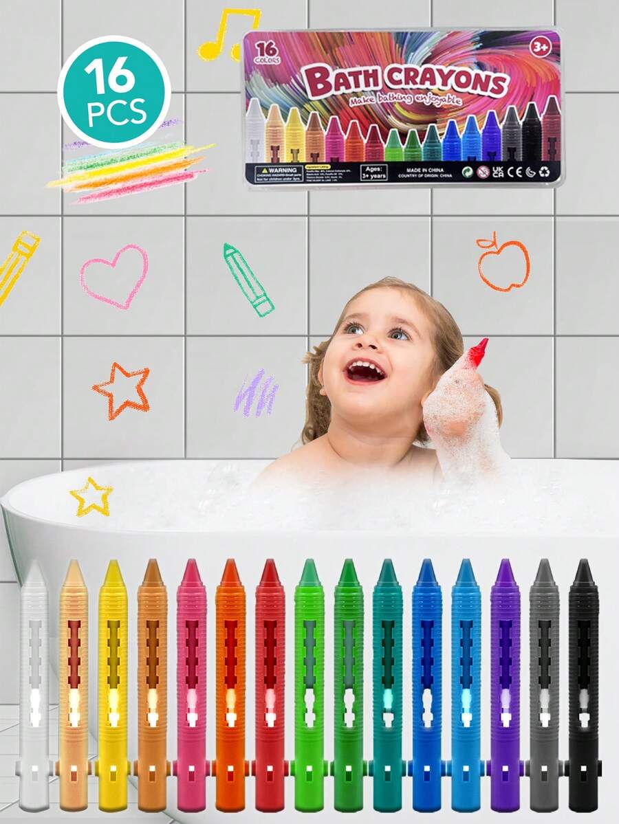 IYUEPENG Bath Crayons 16 Pack Washable Bathtub Crayons For Toddlers ...