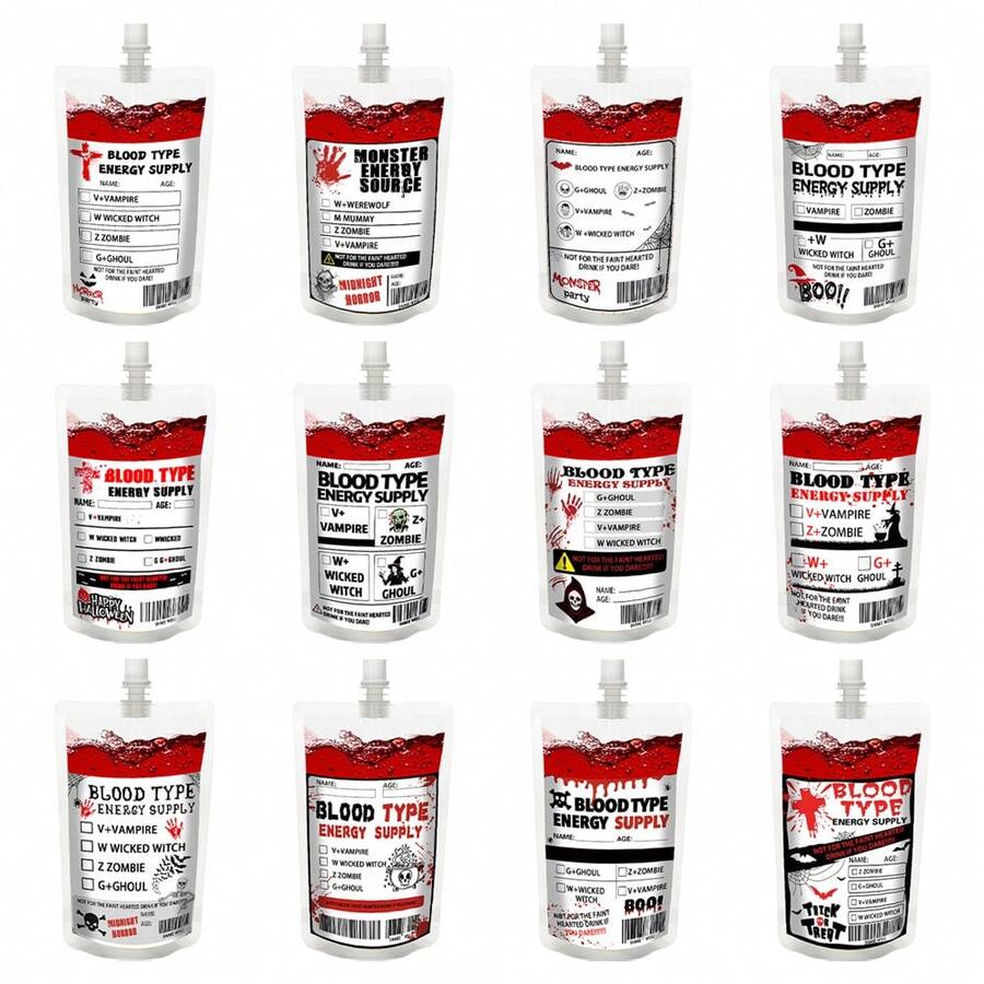 12PCS Zombie, Witche, Ghoul, Vempire Blood Type Blood Bag Stickers ...