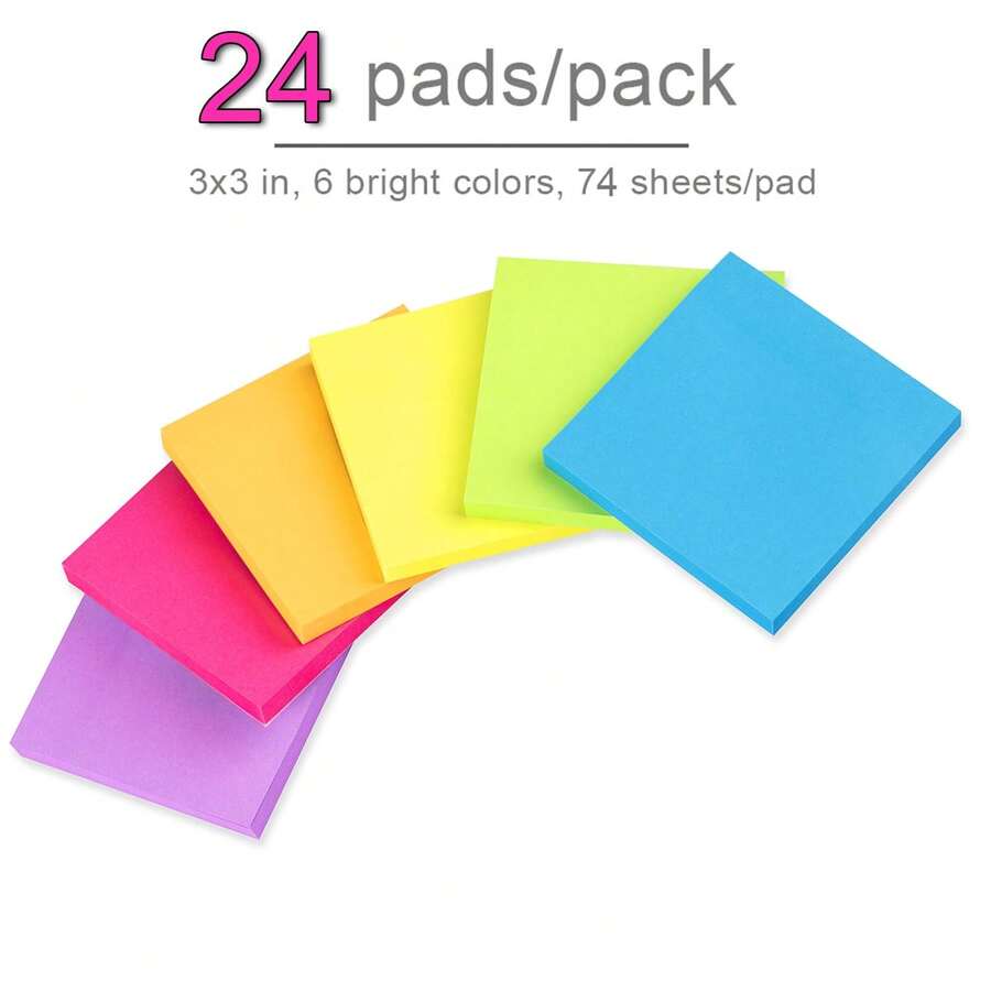 8 Packs Of Fluorescent Colored Sticky Notes, 50 Sheets Per Pack ...