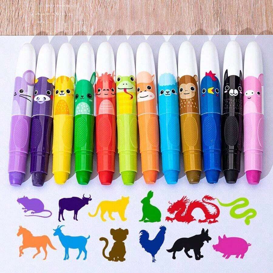 6/12pcs Giant Cute Crayons, 12 Colors Rotatable Washable Smooth Large ...