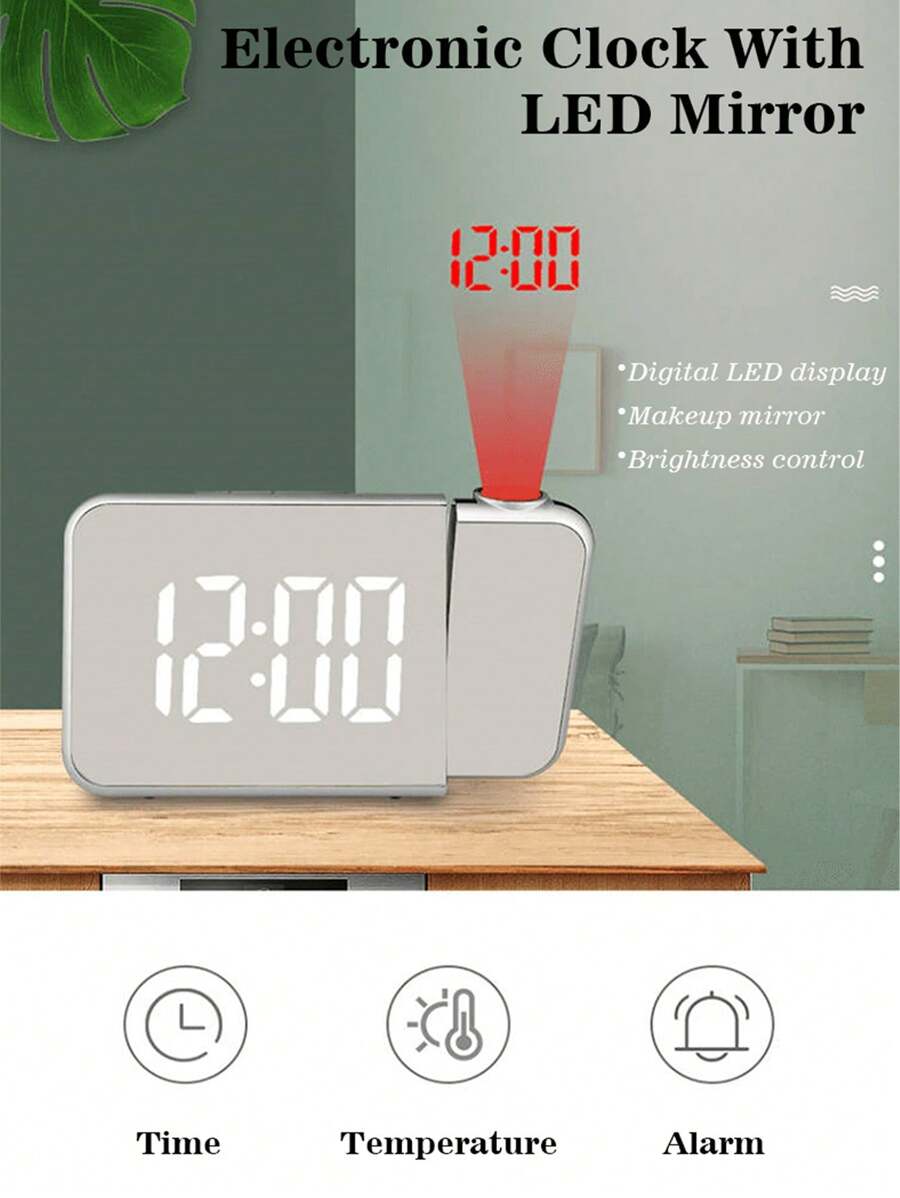 1PC Projection LED Mirror Alarm Clock, Clear Red Display, Mirror ...