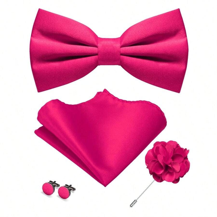 Solid Color Pre-Tied Bow Tie And Pocket Square Cufflinks Lapel Pin Sets ...