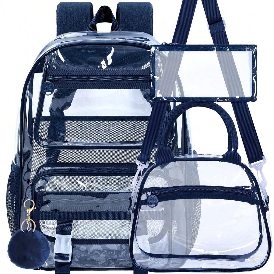 3PCS Clear Backpack Heavy Duty, See Through School Bag For Men, Deep ...