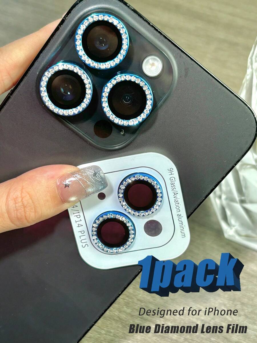 1 Pack Navy Blue Diamond Camera Lens Film Protector With Metal Ring ...