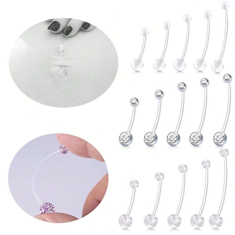 5Pcs Pregnancy Belly Button Rings Long Bar Sport Maternity Flexible ...