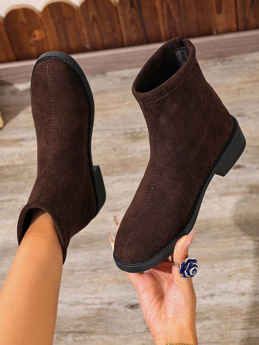 Brown Suede Short Boots For Girls, Simple Design Gentle And Versatile ...