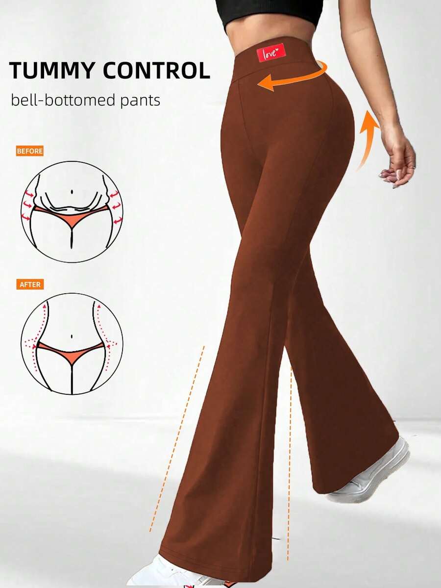 Women's Yoga Pants With Letter Pattern, Flared Leg High Waist Short ...