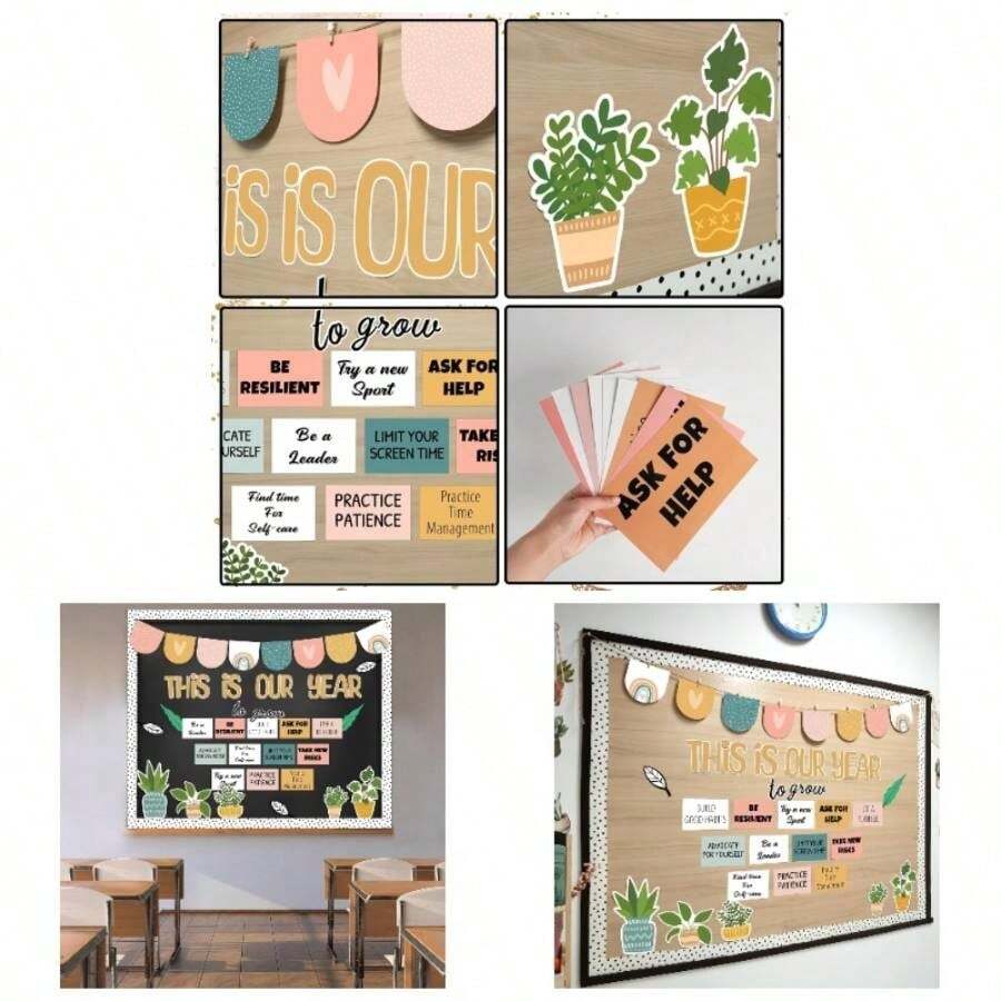 Greenery Classroom Bulletin Board Decorations, Motivational Bulletin ...
