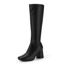 Women's Gogo Boots, Square Toe Chunky Heel Knee High Fall Boots Disco ...