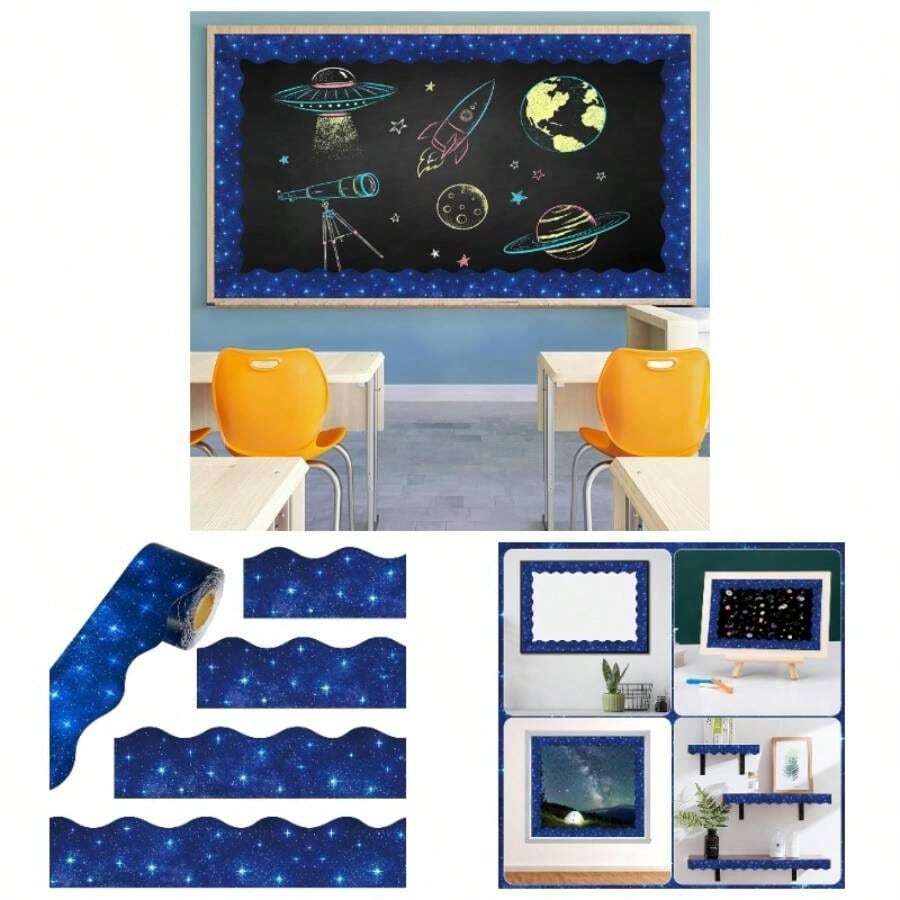 82 Ft Bulletin Board Borders Scalloped Classroom Border Trim Starry Sky ...