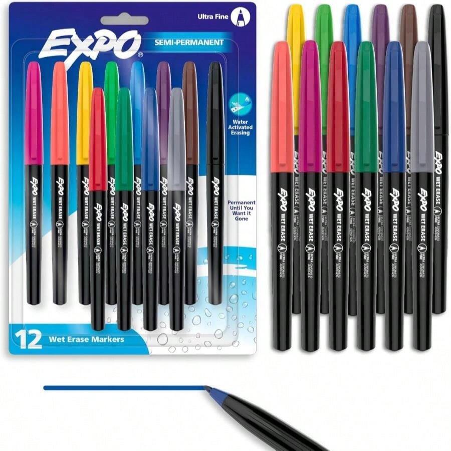 EXPO Wet Erase Markers, Semi-Permanent Markers, Assorted, Ultra Fine ...