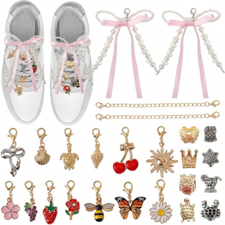 ND Shoe Charms Kit For Sneaker Junk Socks Charm For Women Bow Pearl ...