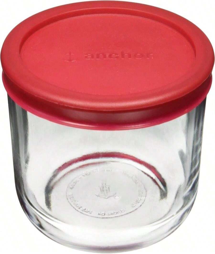 Anchor Hocking Classic Glass Food Storage Container With Lid, Red, 4 ...