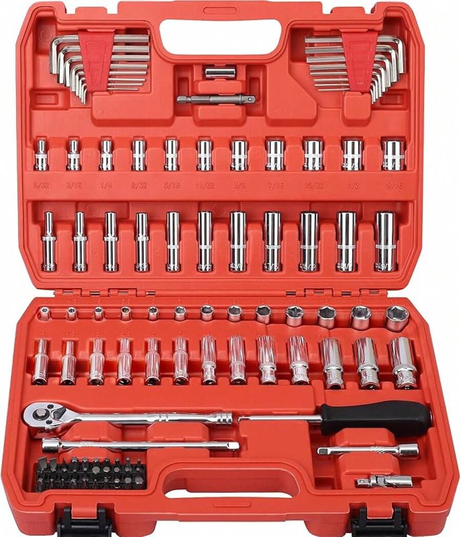 Pieces 1/4 Inch Drive Socket Ratchet Wrench Set, With Bit Socket Set ...