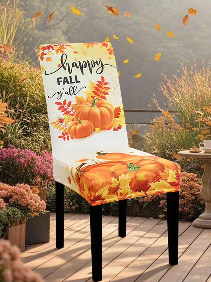1/4pcs Autumn Stretch Digital Print Chair Covers, Pumpkin, Maple Leaf ...