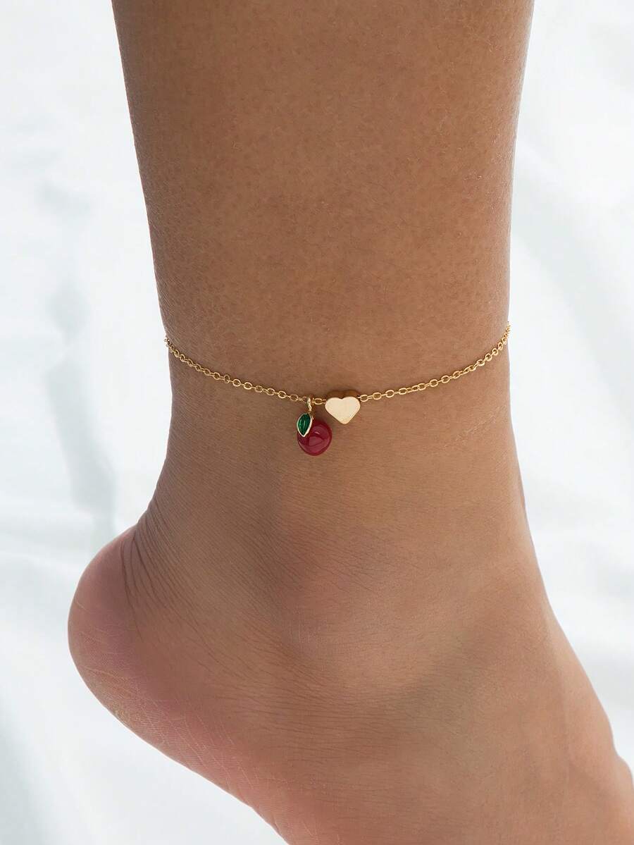 1pc Asymmetrical Shell Anklet For Women, Vibrant Red Cherry & Apple ...