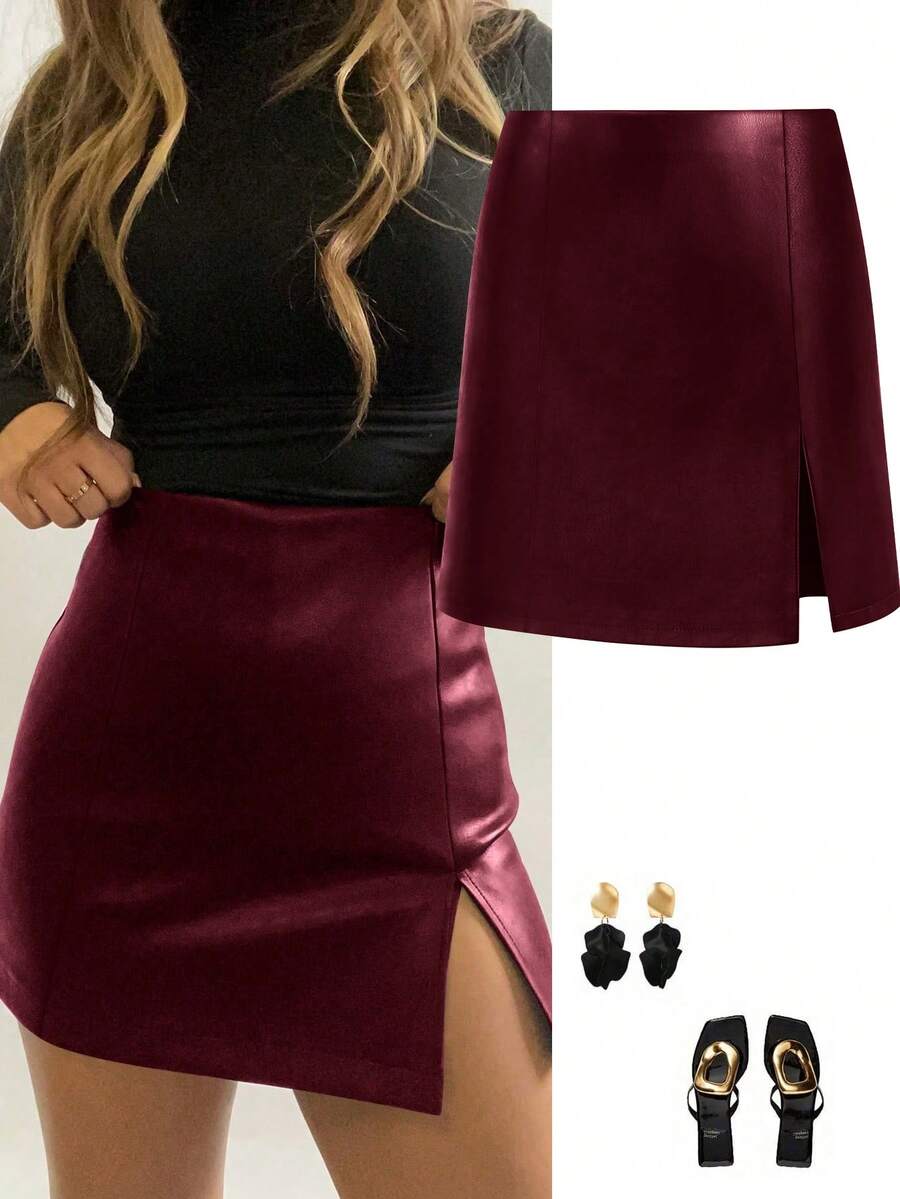 Women's Solid Color Split Hem Mini Skirt | SHEIN USA