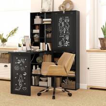 HOMCOM Wall Mounted Computer Desk, Folding Study Table With Black Board ...