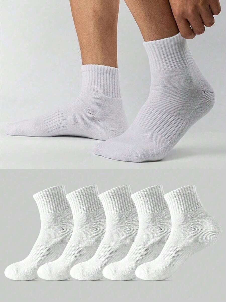 1/5/10 Pairs Men's Solid Black & White Crew Socks, Comfortable Casual Sports Socks For Summer ...