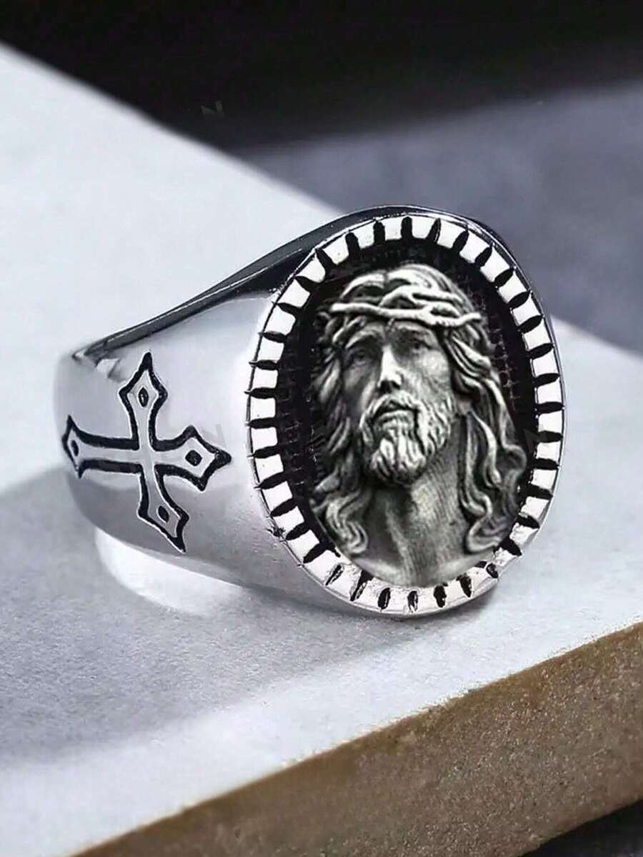 1pc Elegant Jesus Christ Cross Ring, Antique Copper Vintage Country ...