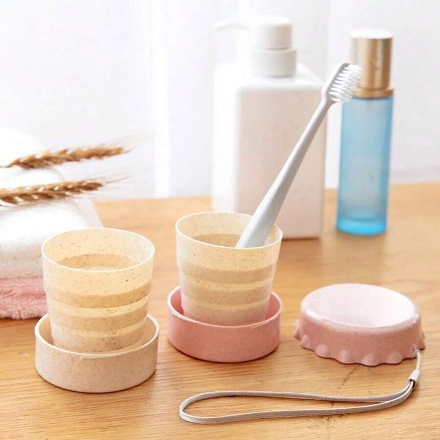 1pc 130ml Wheat Travel Telescopic Cup Portable Water Cup Travel Cup ...