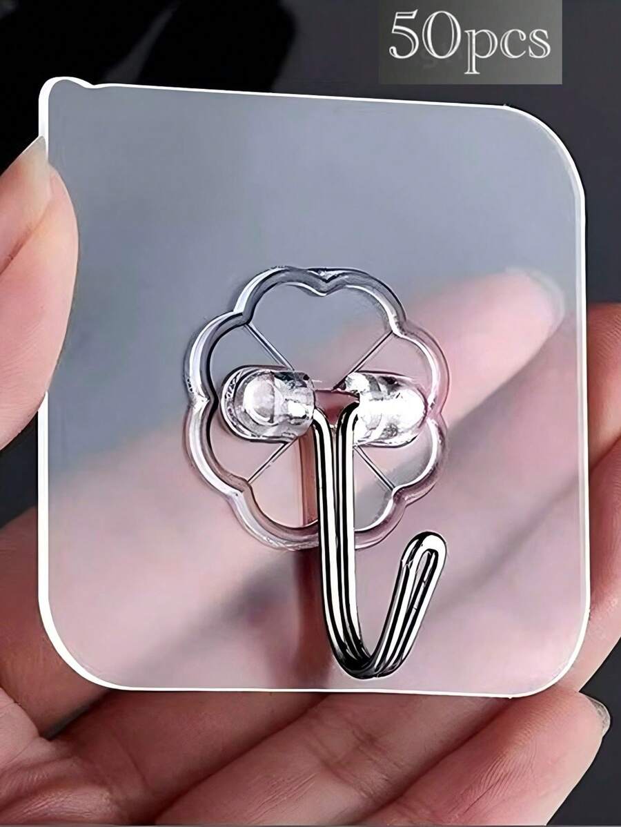 50pcs Transparent Traceless Hooks, Strong Adhesive Wall Mounted Magic Hooks For Bathroom And ...