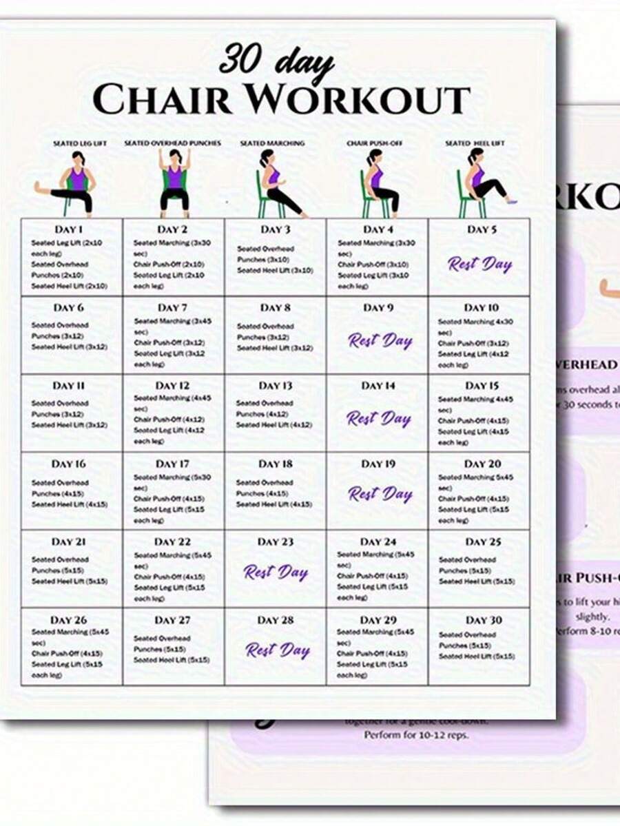 30 Day Chair Workout Set Poster, Chair Yoga Guide, Full Body Workout ...