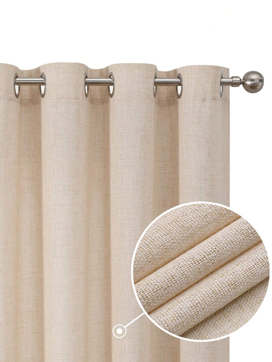 1pc/2pcs Set Faux Linen Texture Curtains, Suitable For Living Room ...