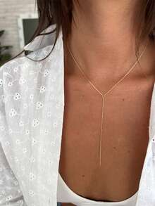 1pc Long Y-Shaped Chain Necklace With Round Bead Pendant, Alloy ...