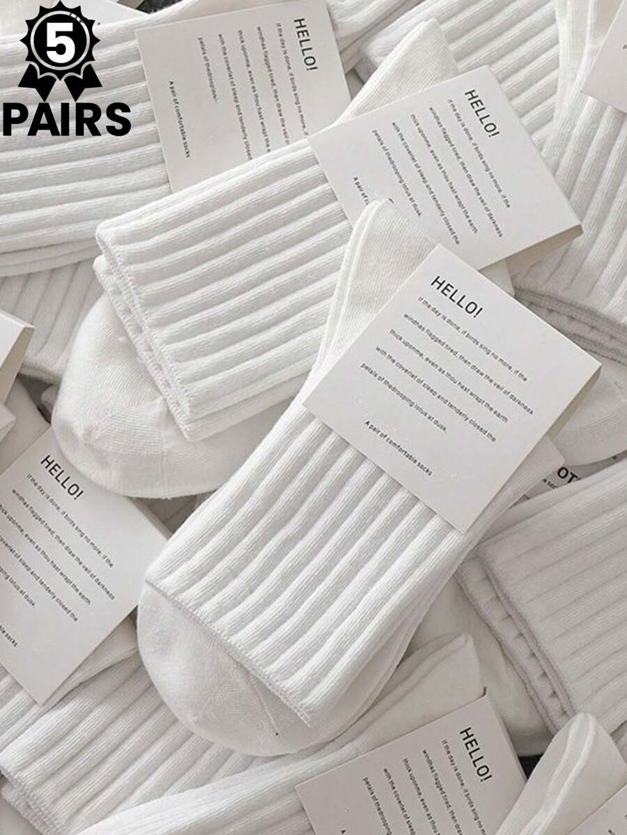 5 Pairs Of All-Season Suitable Men's And Women's Identical Simple White ...