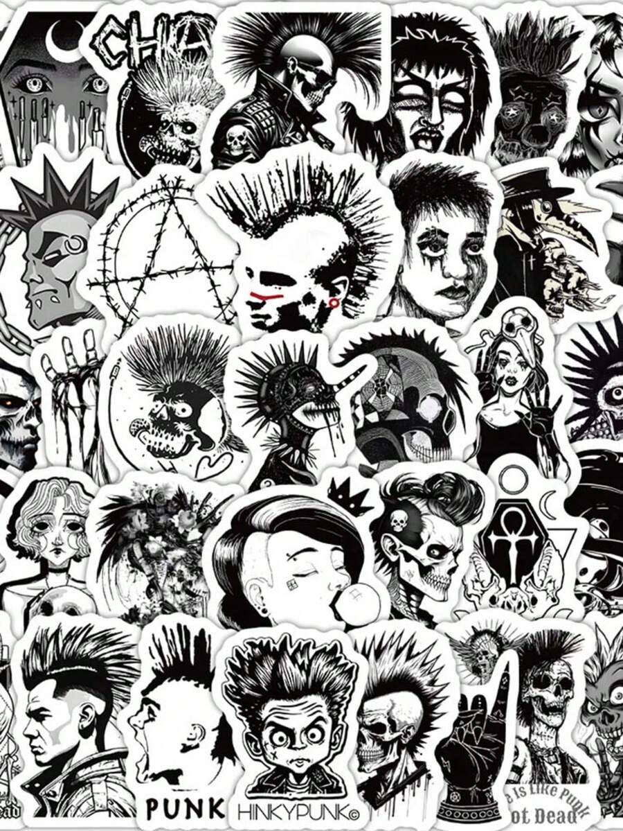 60PCS Edgy Rebellious Punk Aesthetic Sticker Set - Black & White Punk ...