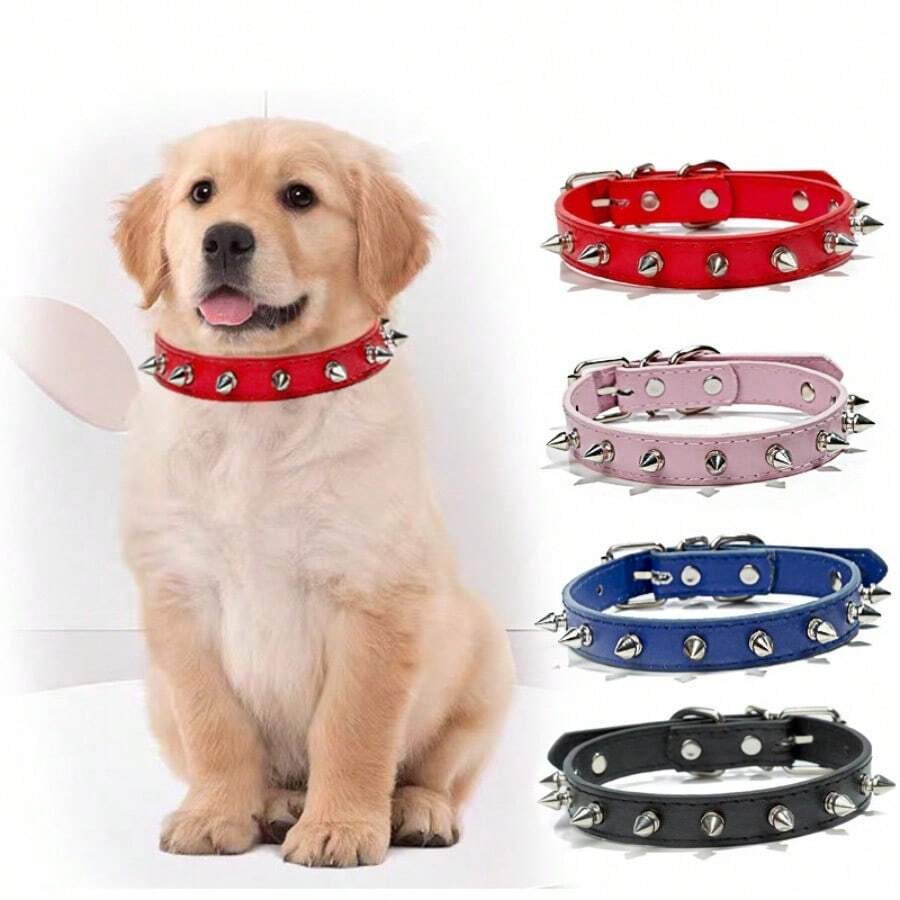 1pc Leather Rivet Studded Pet Collar, Rivet Leather Anti-Bite Pet ...