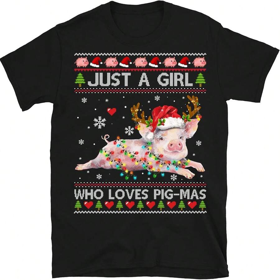 Funny Pigs Christmas Xmas T-Shirt, Pig Lovers Lights Christmas Pajama T ...