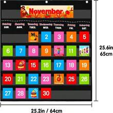 VNOM Black Calendar Pocket Chart For Classroom,School Pocket Calendar ...