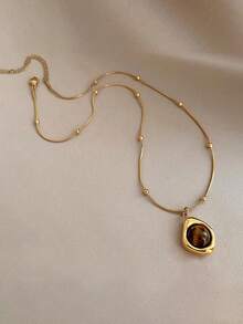 1pc/Set Vintage Elegant Multi-Layer Tiger Eye Stone Pendant Necklace ...