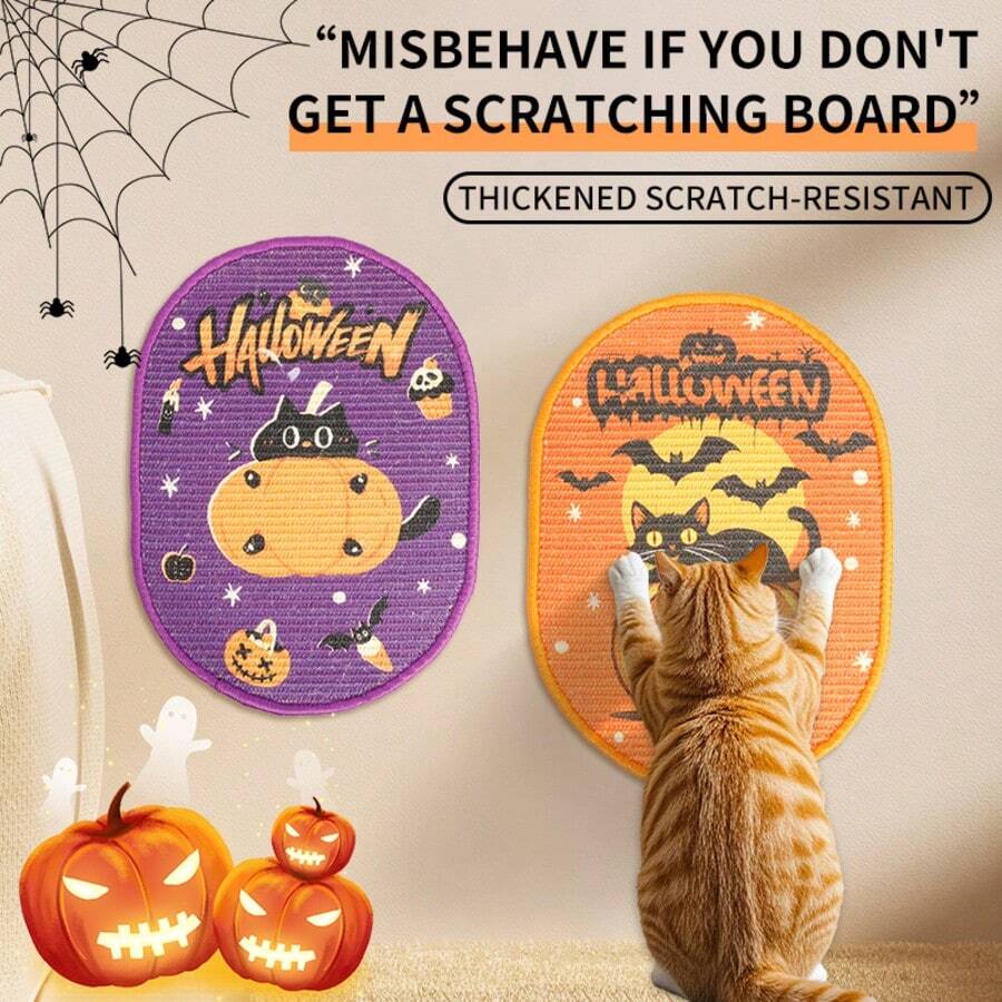 New Jute Painting Cat Scratching Board, Halloween Pumpkin Cat ...