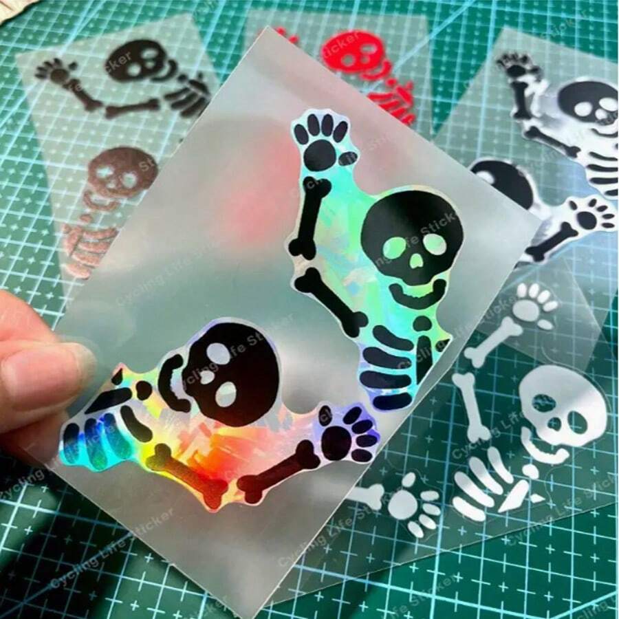 2pcs Cute Mini Waving Skeleton Rearview Mirror Stickers, Waterproof UV ...