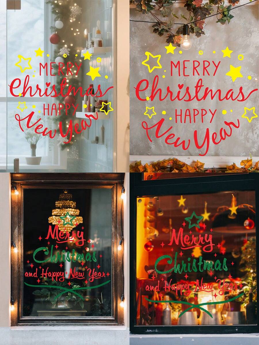 1 PC Christmas English Star Glass Sticker Window Sticker Home Holiday ...