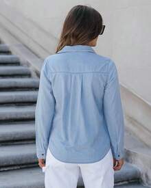 Denim Shirt Women Chambray Jean Western Shirts Long Sleeve Button Down ...