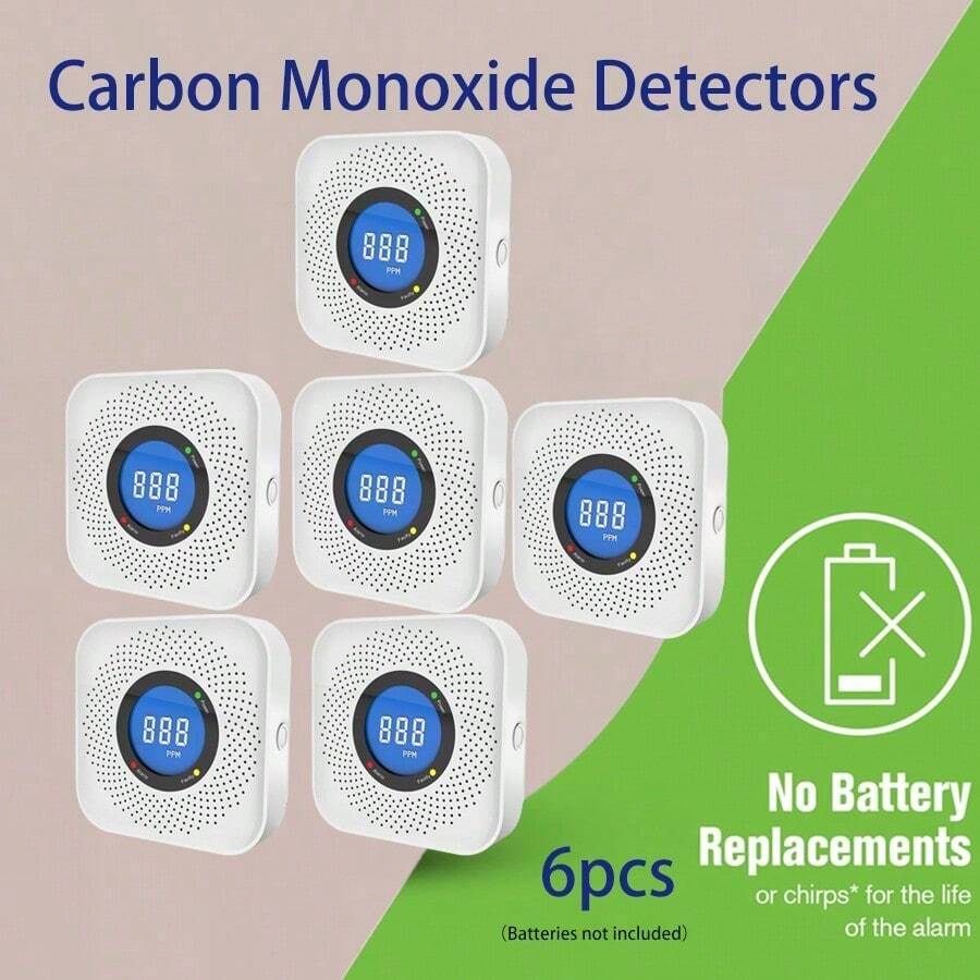 6 Pack Battery Operated Carbon Monoxide Alarm, Smoke Detector Fire ...