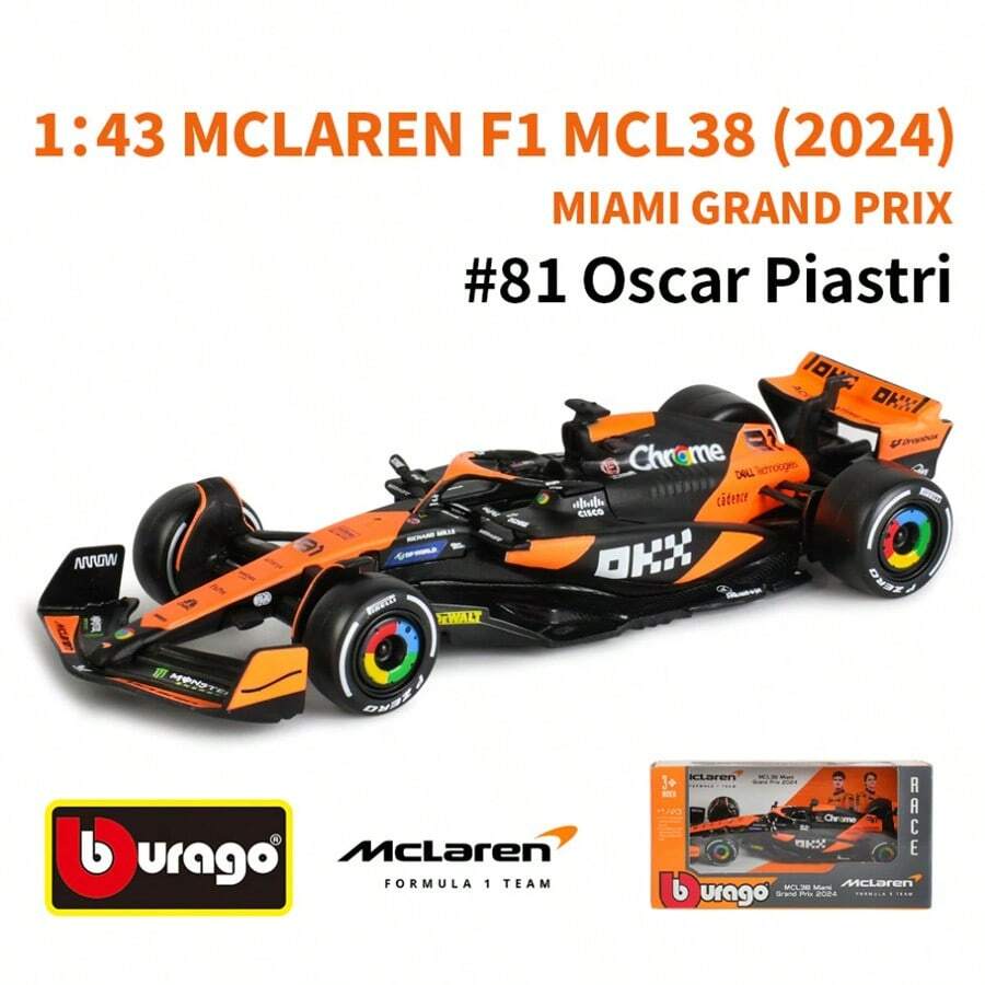 Burago Bburago 1:43 McLaren F1 MCL38 Miami GP - Oscar Piastri #81 Diecast Model (2024 Collector ...