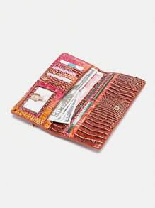 Long Wallet, Retro Crocodile Pattern Wallet, Red Exterior, Metal ...
