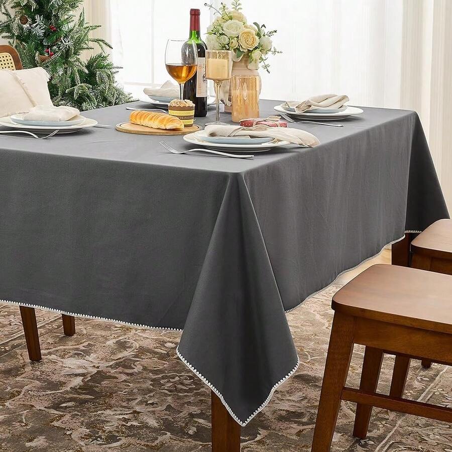 100% Cotton Rectangle Tablecloth 52x70, Heavy Duty Knitted Textured ...