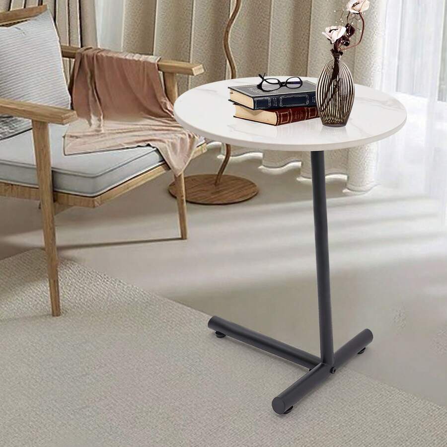 Modern C-Shaped Side Table With Stone Top | 40 Cm | 15 Kg Load Capacity ...